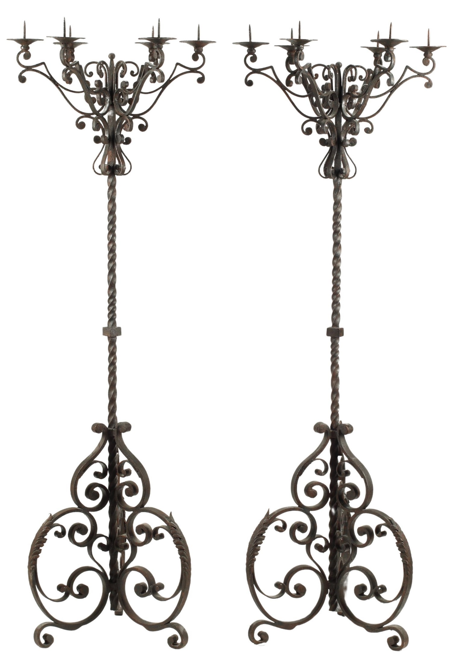 (2) Wrought Iron Floor Standing Candelabra, 68"h Auction