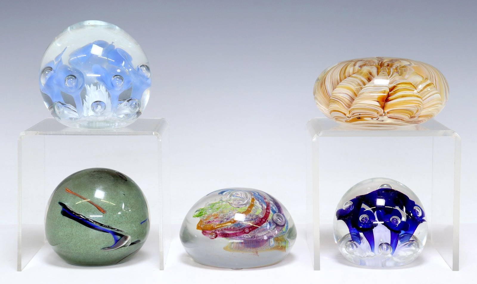 (5) Art Glass Paperweights, Joe St. Clair, Joe Rice, Leon Applebaum Auction