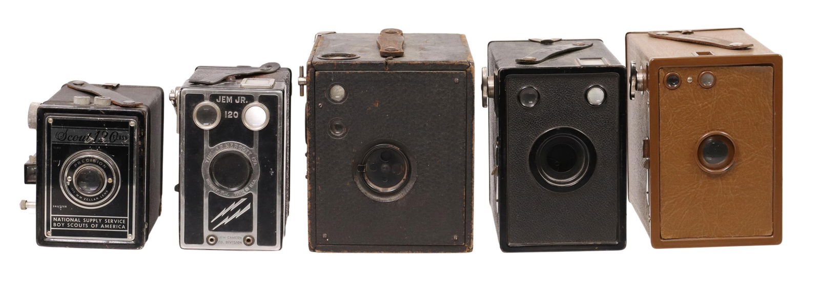 (5) Vintage Box Cameras, Jem, Ansco, Kewpie Auction