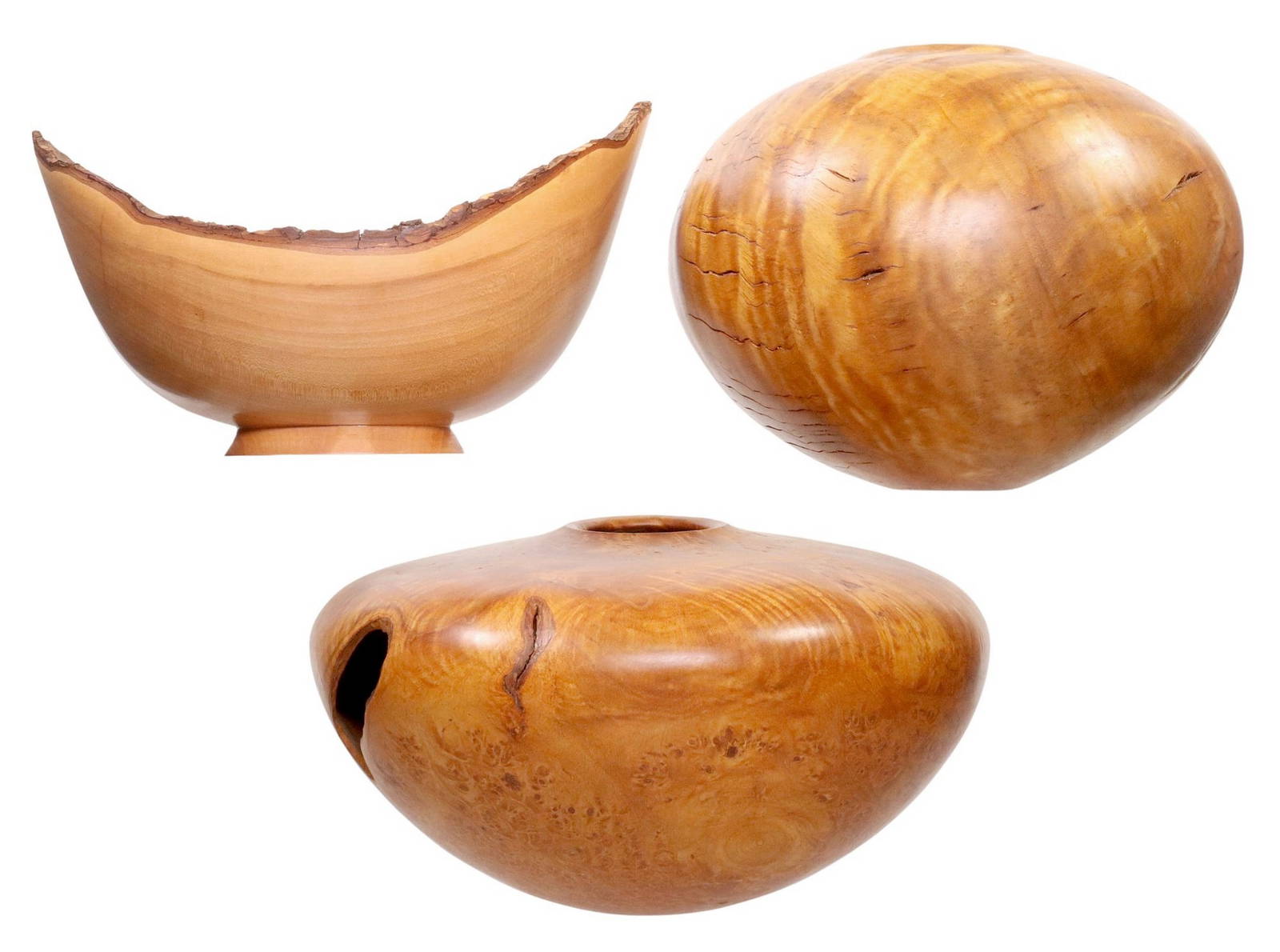 (3) Group Of Turned Wood Bowls, Signed Mike Mahoney (20th C.), Etc. Auction