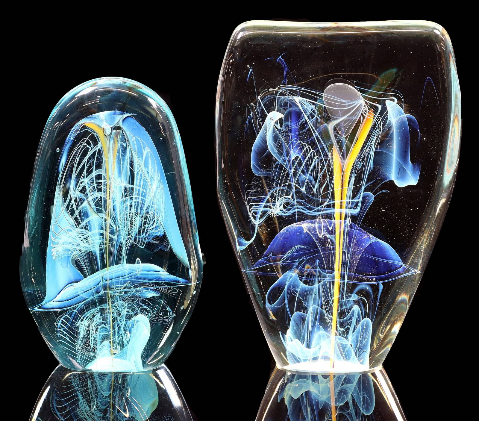 (2) Bill Slade (b.1953) Contemporary Studio Art Glass Sculptures Auction