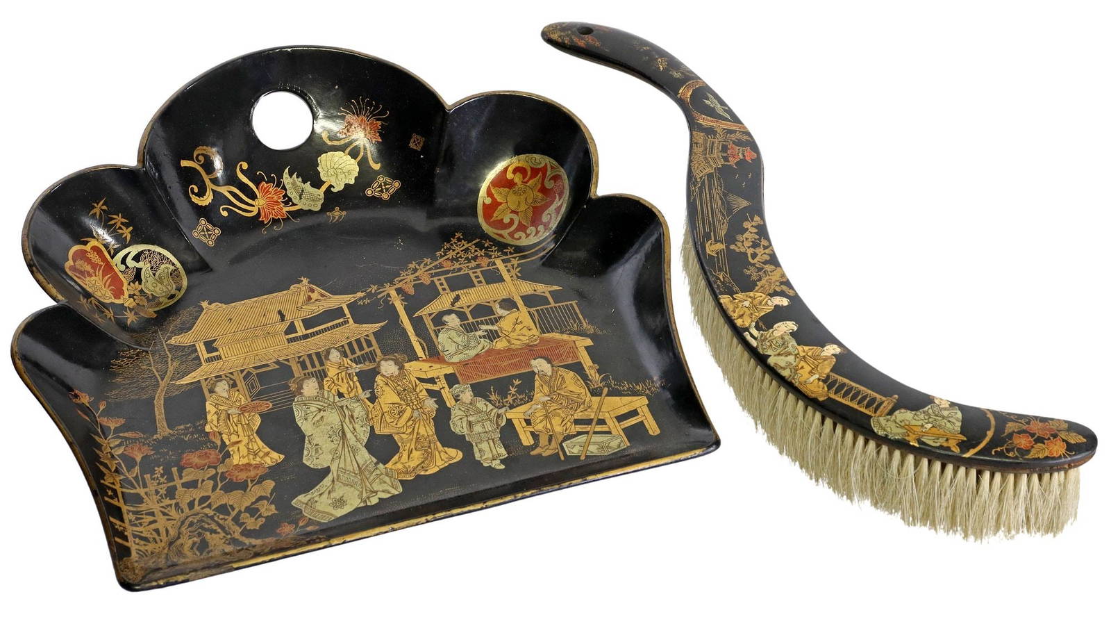 (2) Chinoiserie Lacquered Papier-mache Silent Butler Set Auction