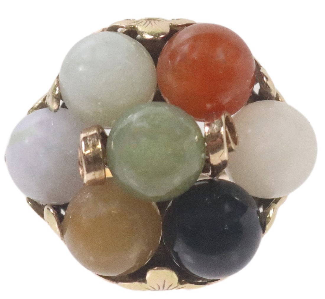 Estate 14kt Gold & Multi-color Jade Ring Auction