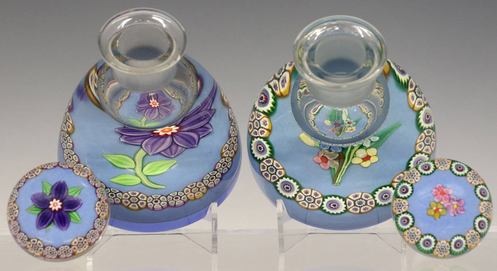 (2) Studio Art Glass Flower Inkwell Paperweights Auction