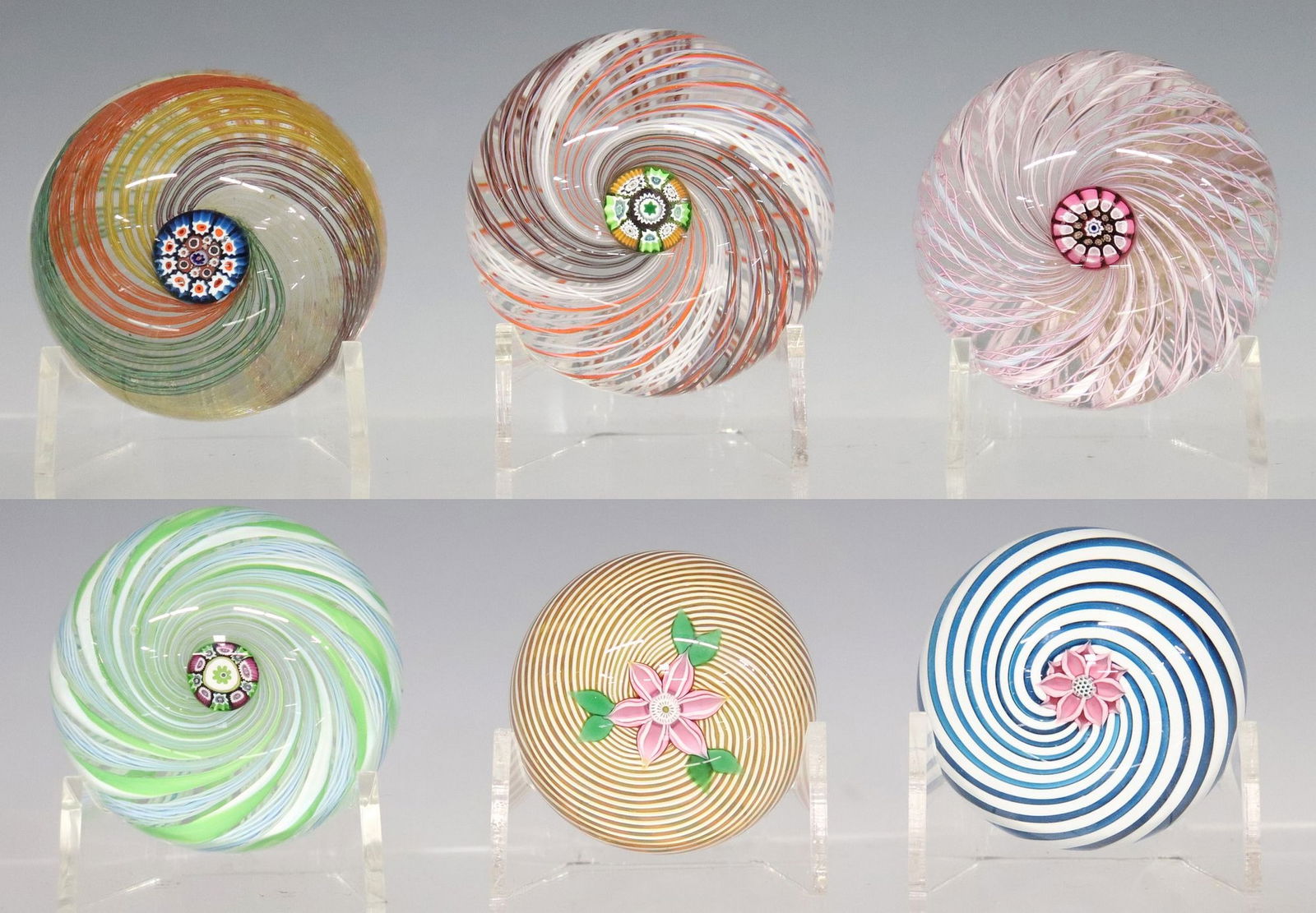 (6) Perthshire Glass Millefiori Swirl Paperweights Auction