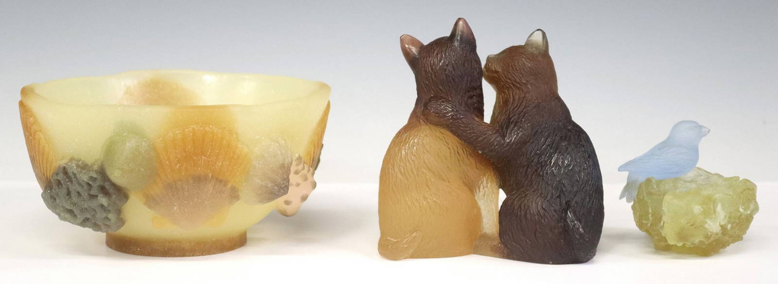 (3) Pate De Verre Incl. Daum Kittens, Anna Boothe Bird & Abbott/ Leva ...