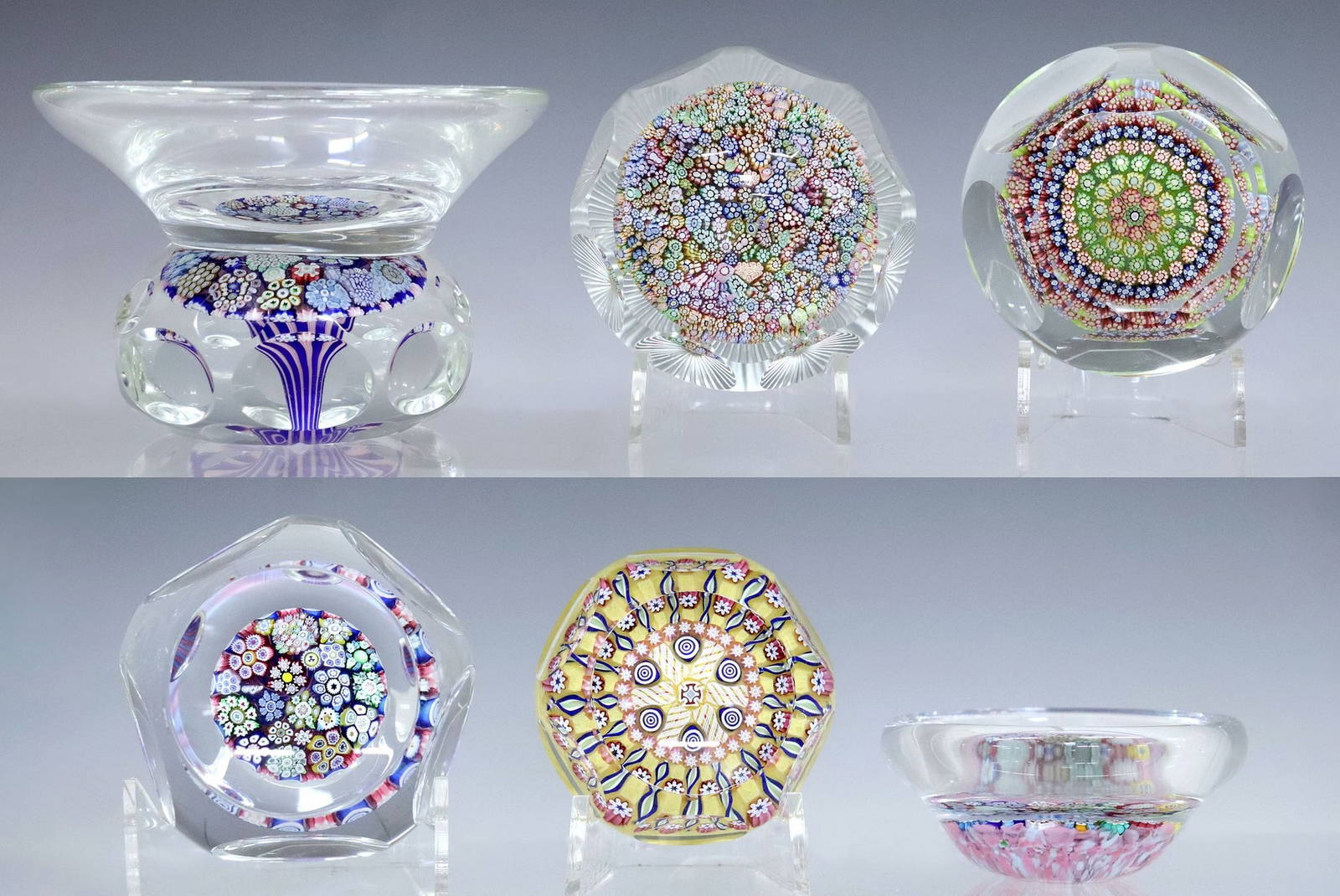 (6) Peter Mcdougall (b.1952) Multi-faceted Millefiori Paperweights Auction