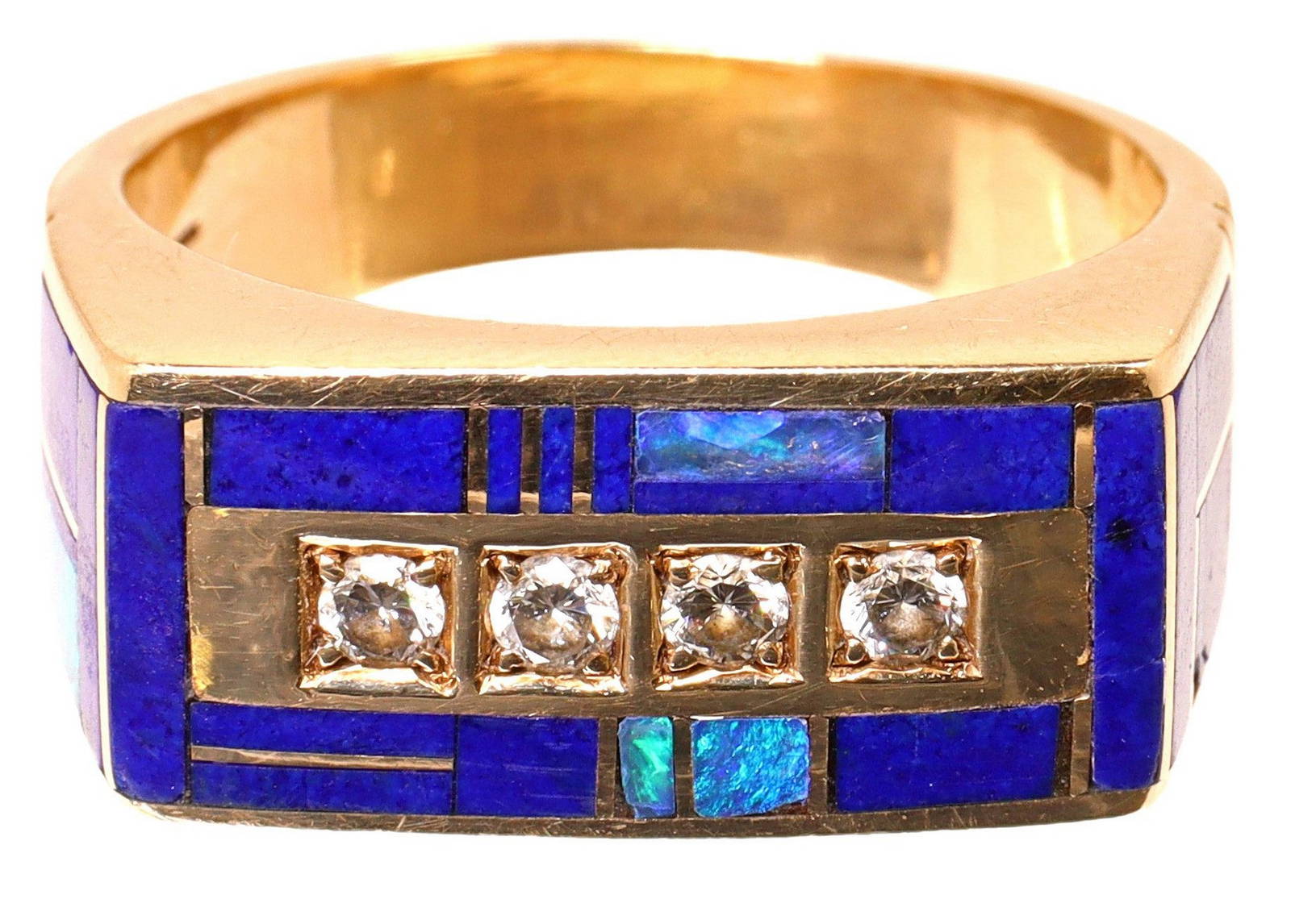 Ray Tracey (b.1953) Navajo 14kt Gold Diamond & Channel Inlay Ring Auction