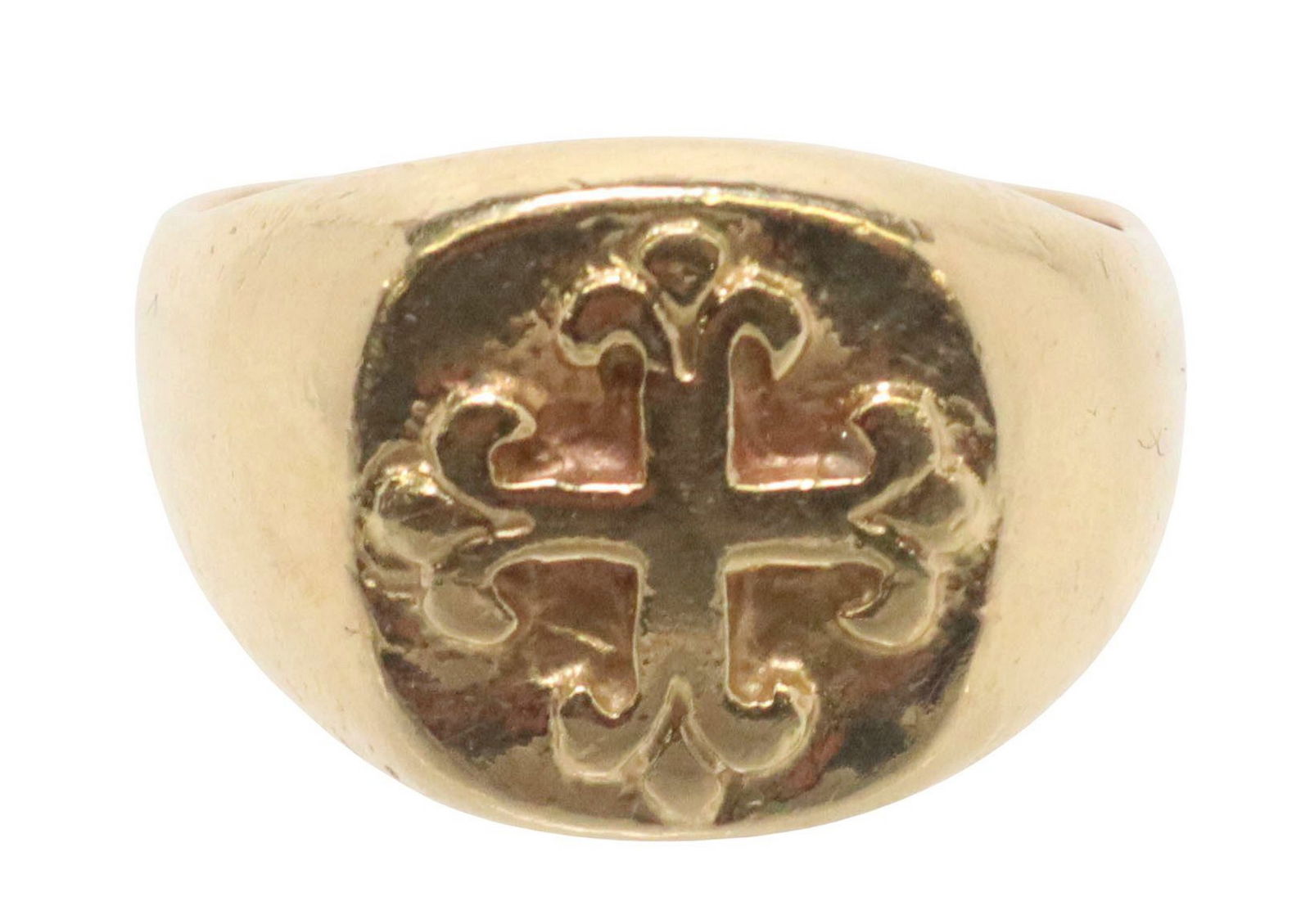 Estate James Avery 14kt Yellow Gold Cross Signet Ring Auction