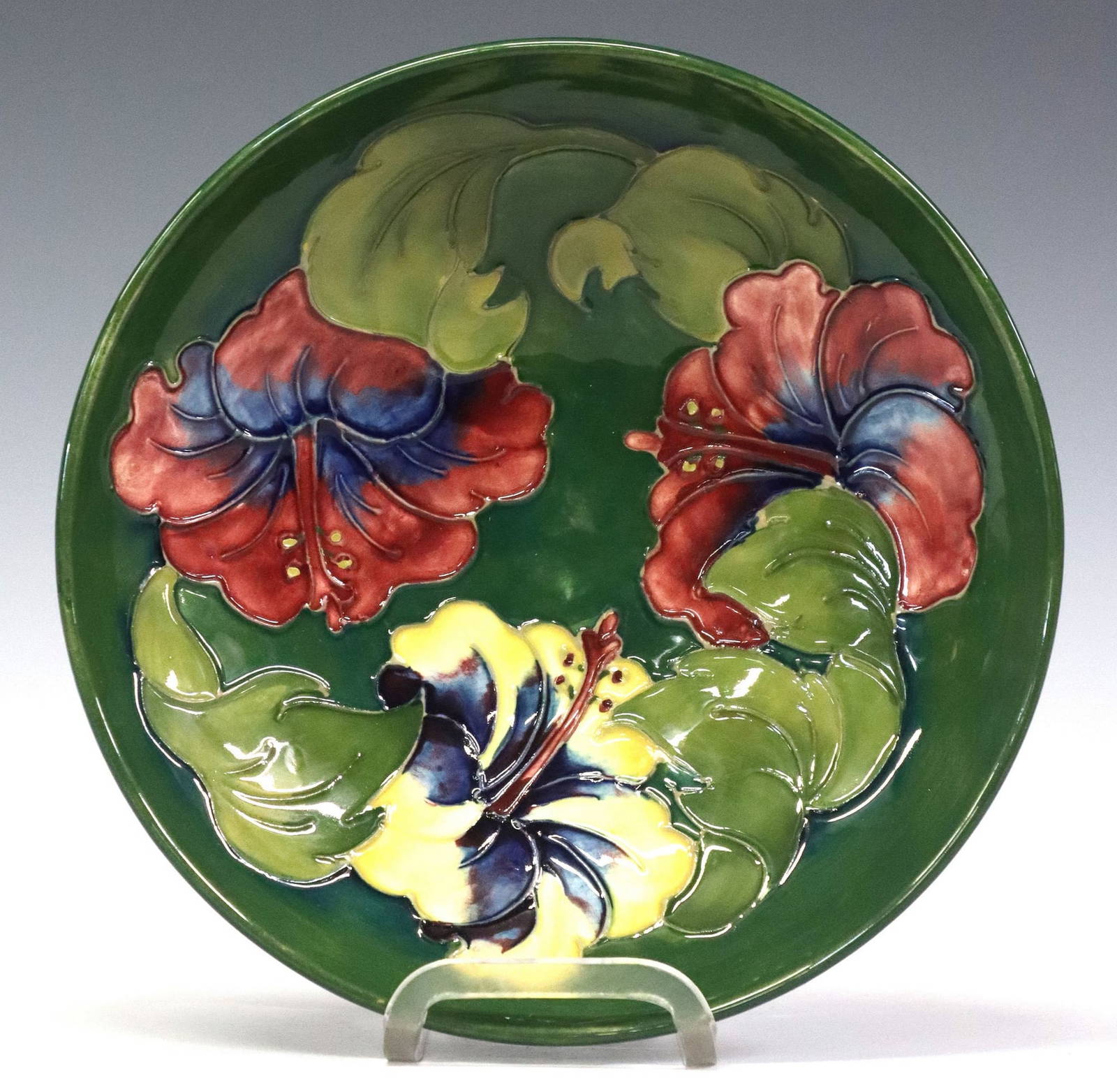 English William Moorcroft Hibiscus Pattern Footed Bowl Auction