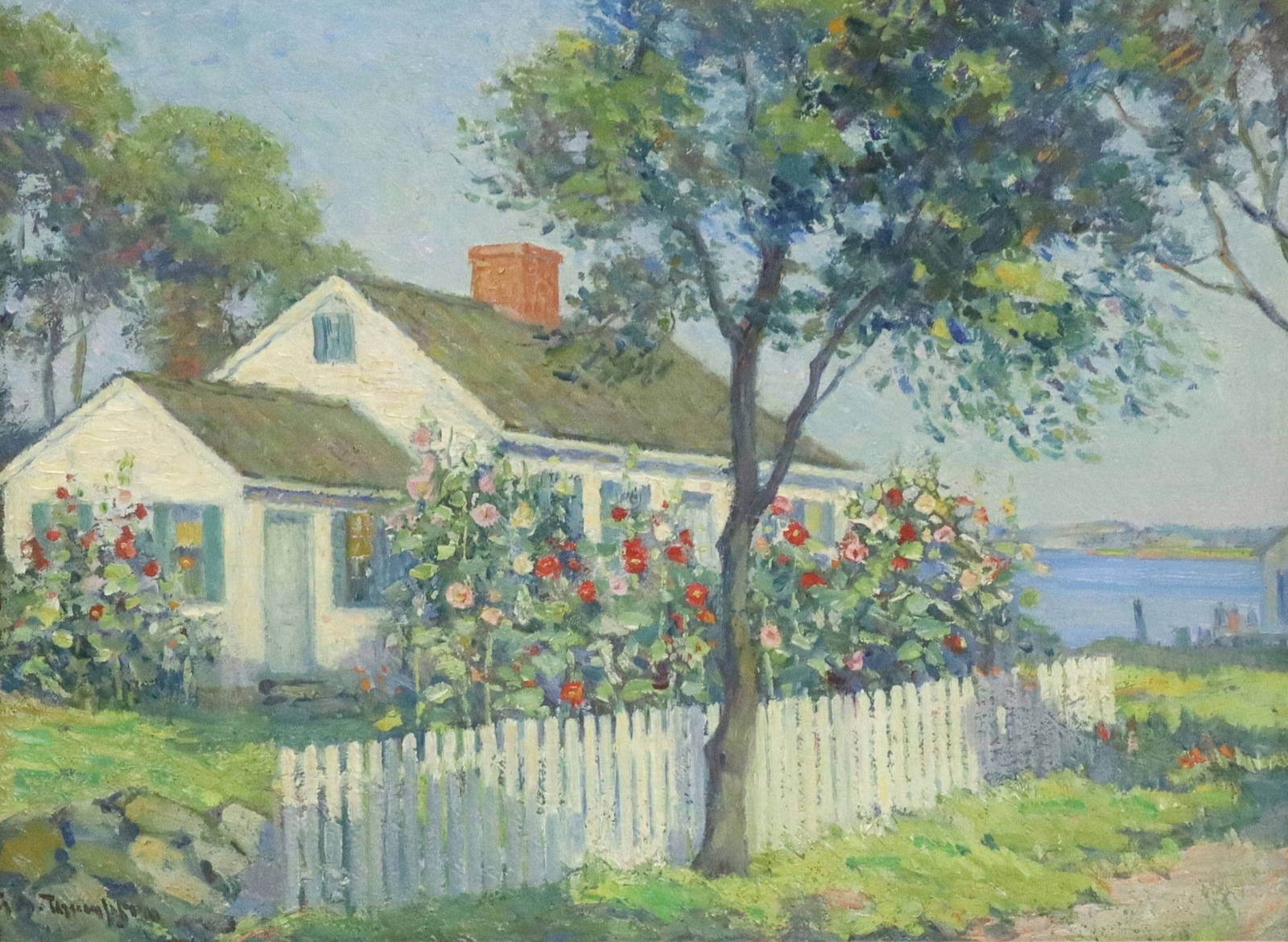 George Albert Thompson (1868-1938) Impressionist Painting, 'hollyhock ...