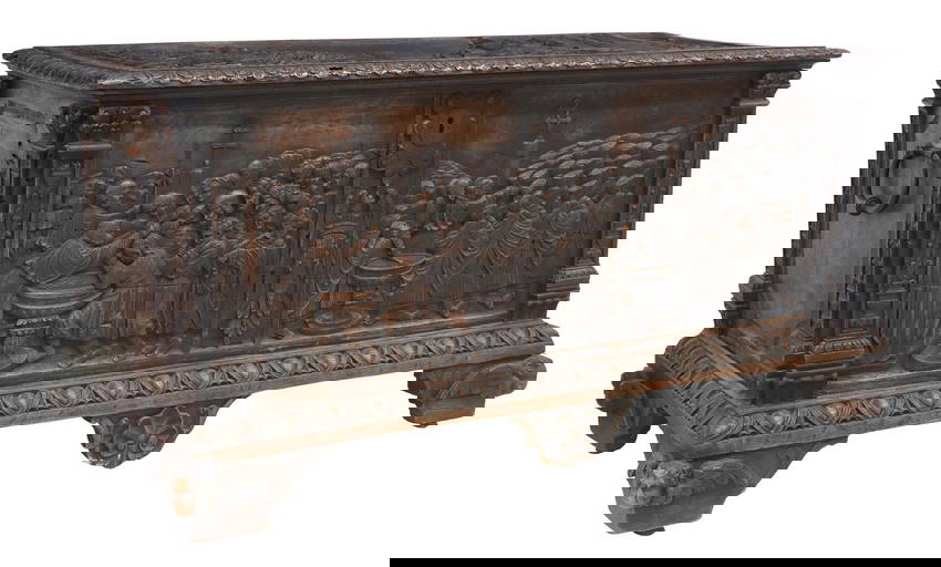 Impressive Spanish Baroque Religious Carved Storage Chest