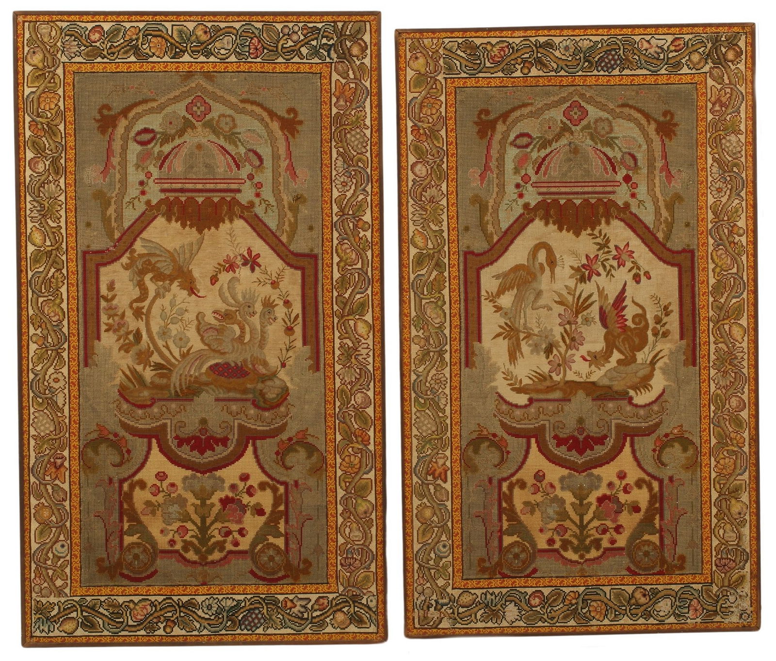 (2) Framed Gros & Petit-point Needlework Panels Auction