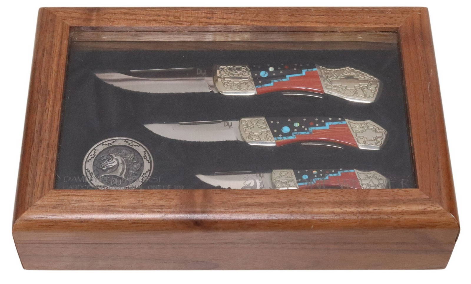 (3) David Yellowhorse Navajo Custom Knife Set, "stone Weaver" Auction