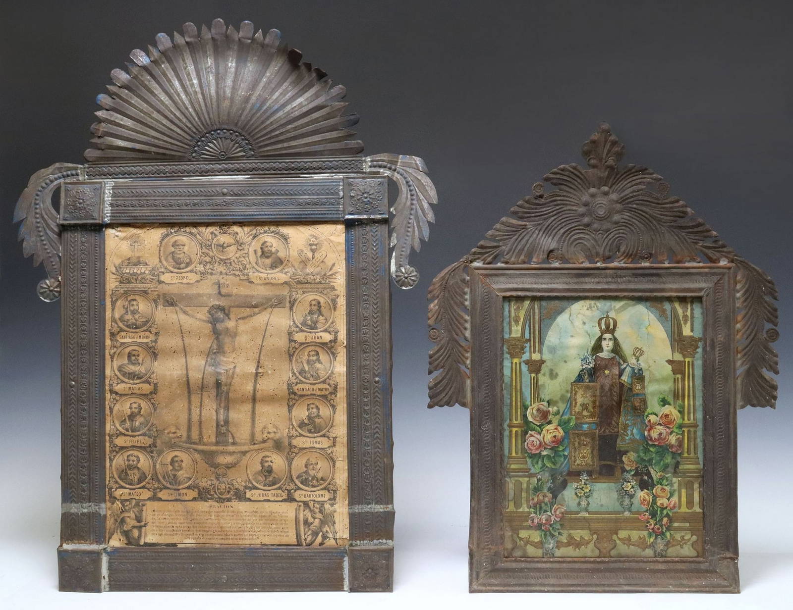 (2) Large Framed Religious Retablo Prints, Mexico Auction