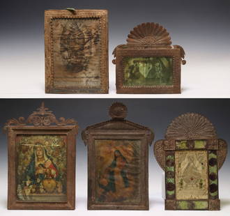 (3) Shadowbox Framed Religious Retablo Prints, Mexico Auction