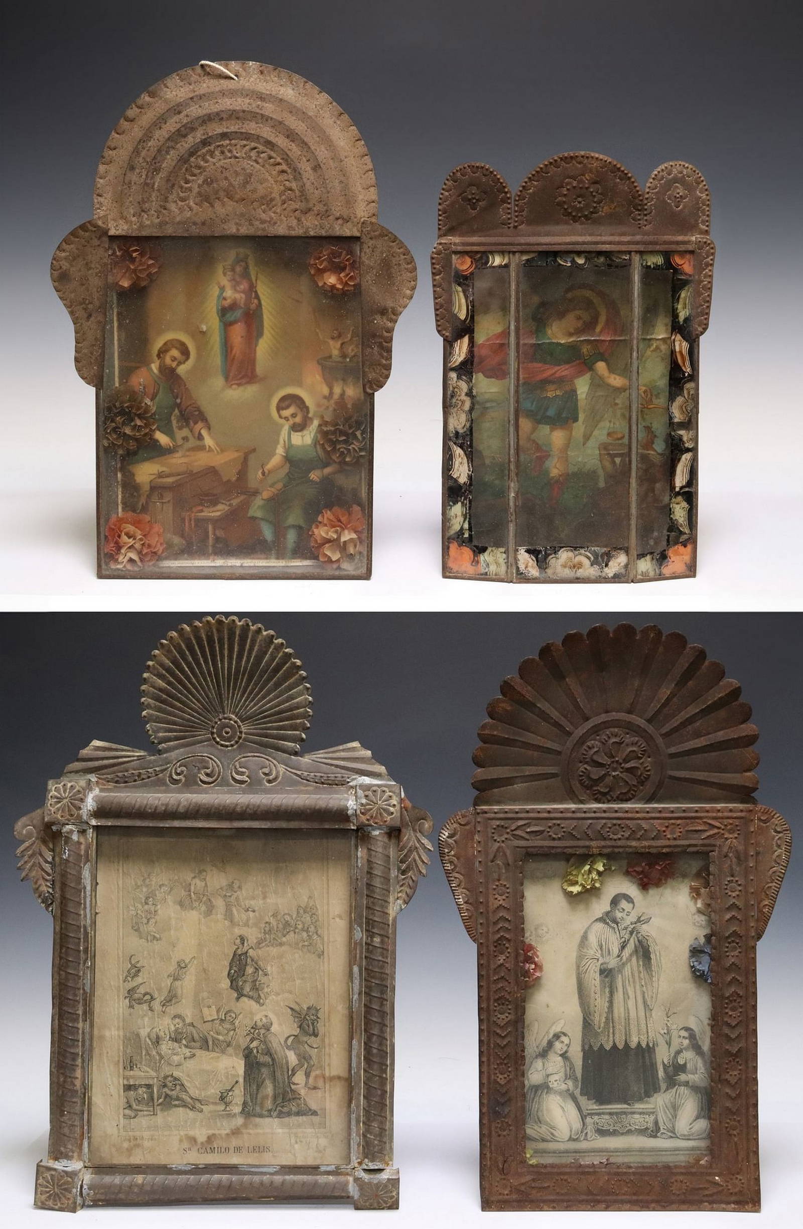 (4) Shadowbox Framed Religious Retablo Prints, Mexico Auction
