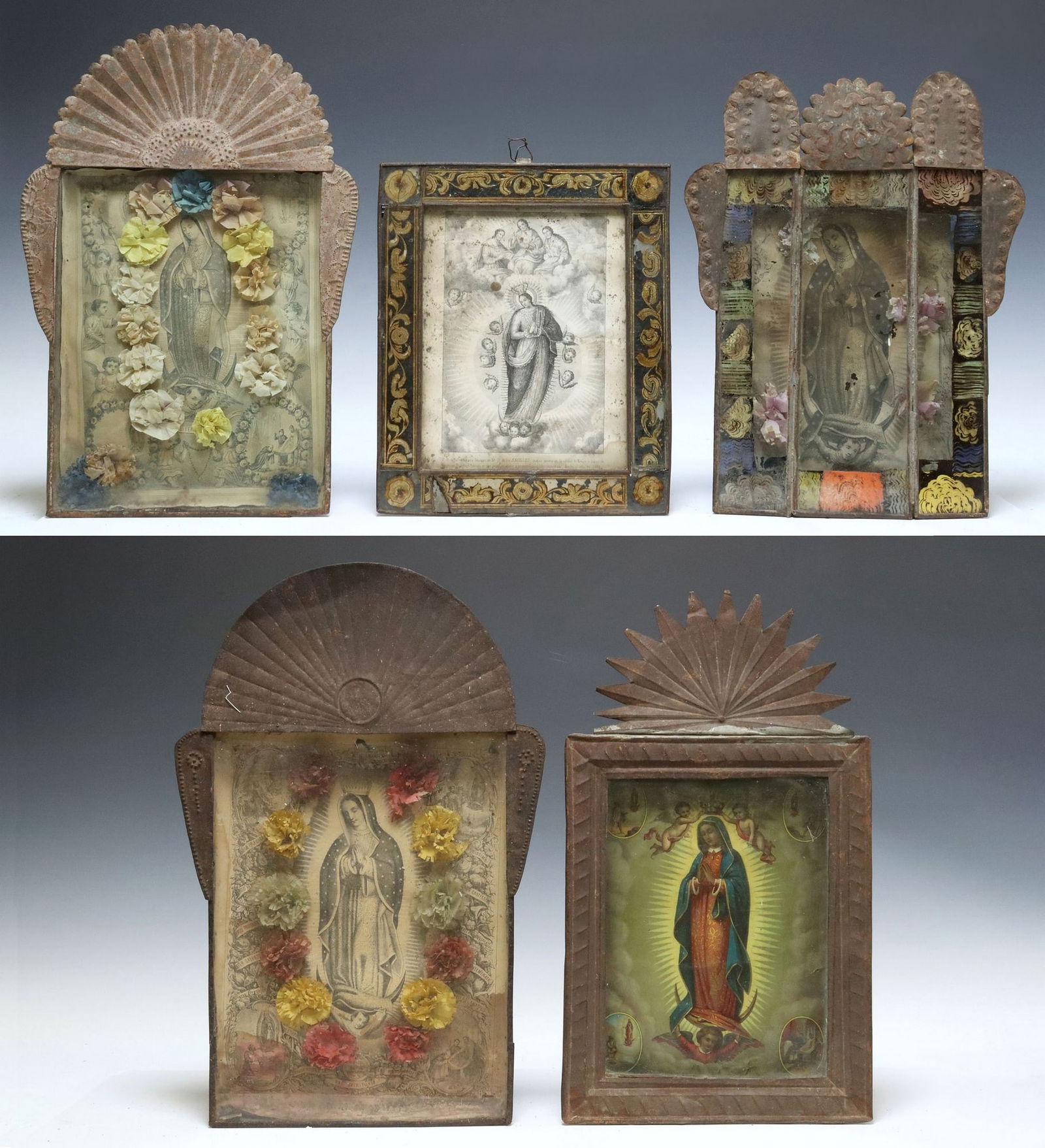 (5) Framed Religious Retablo Prints, Mexico Auction