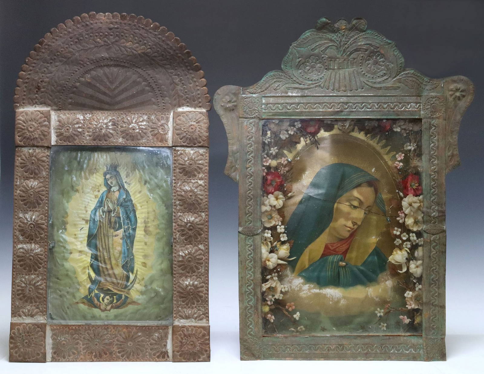 (2) Large Framed Religious Retablo Prints, Mexico Auction