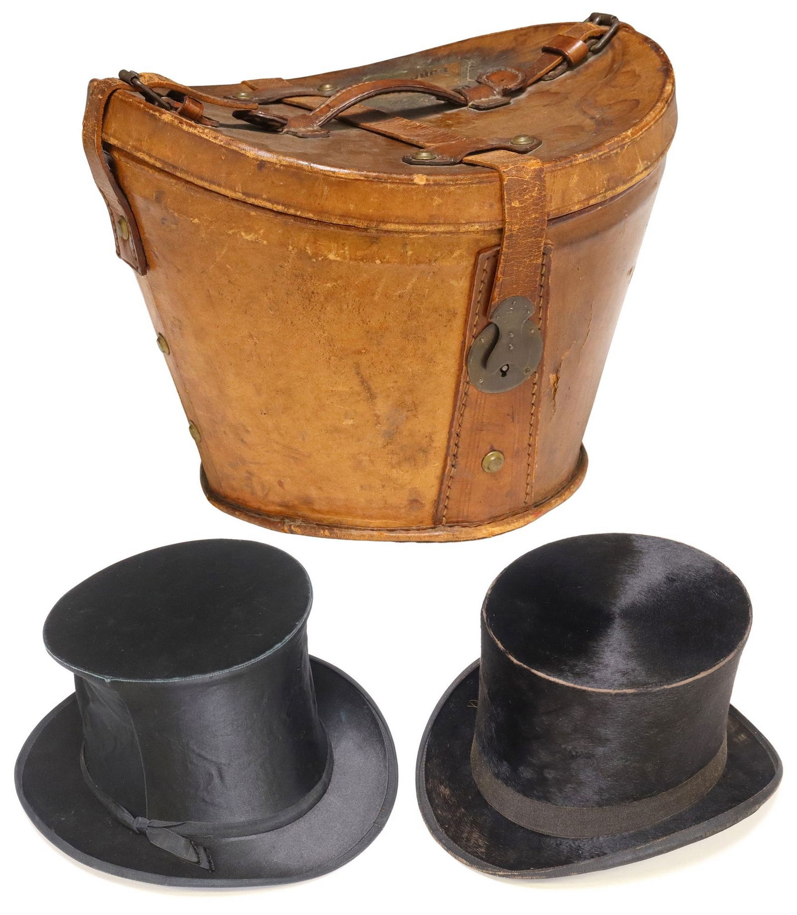 Gentleman's Leather Hat Box With Opera Hat & Top Hat Auction
