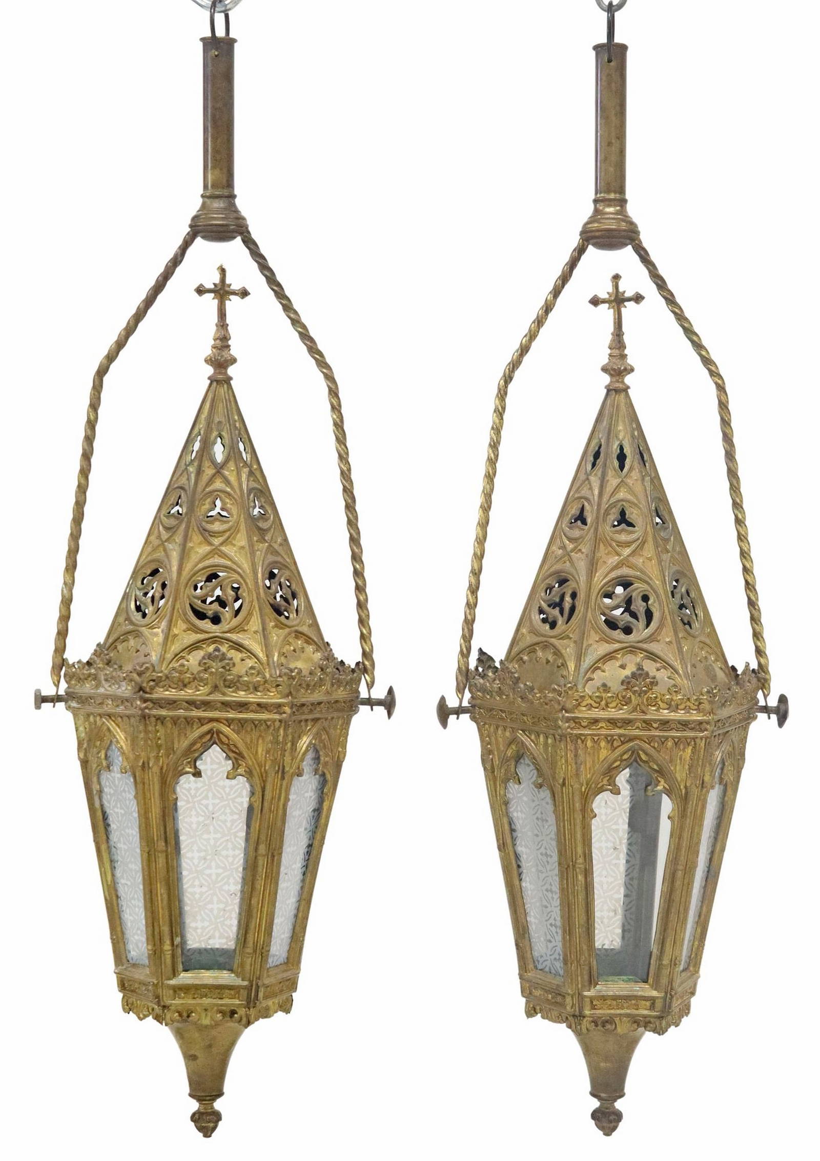 (2) French Gothic Revival Brass Processional Lanterns Auction