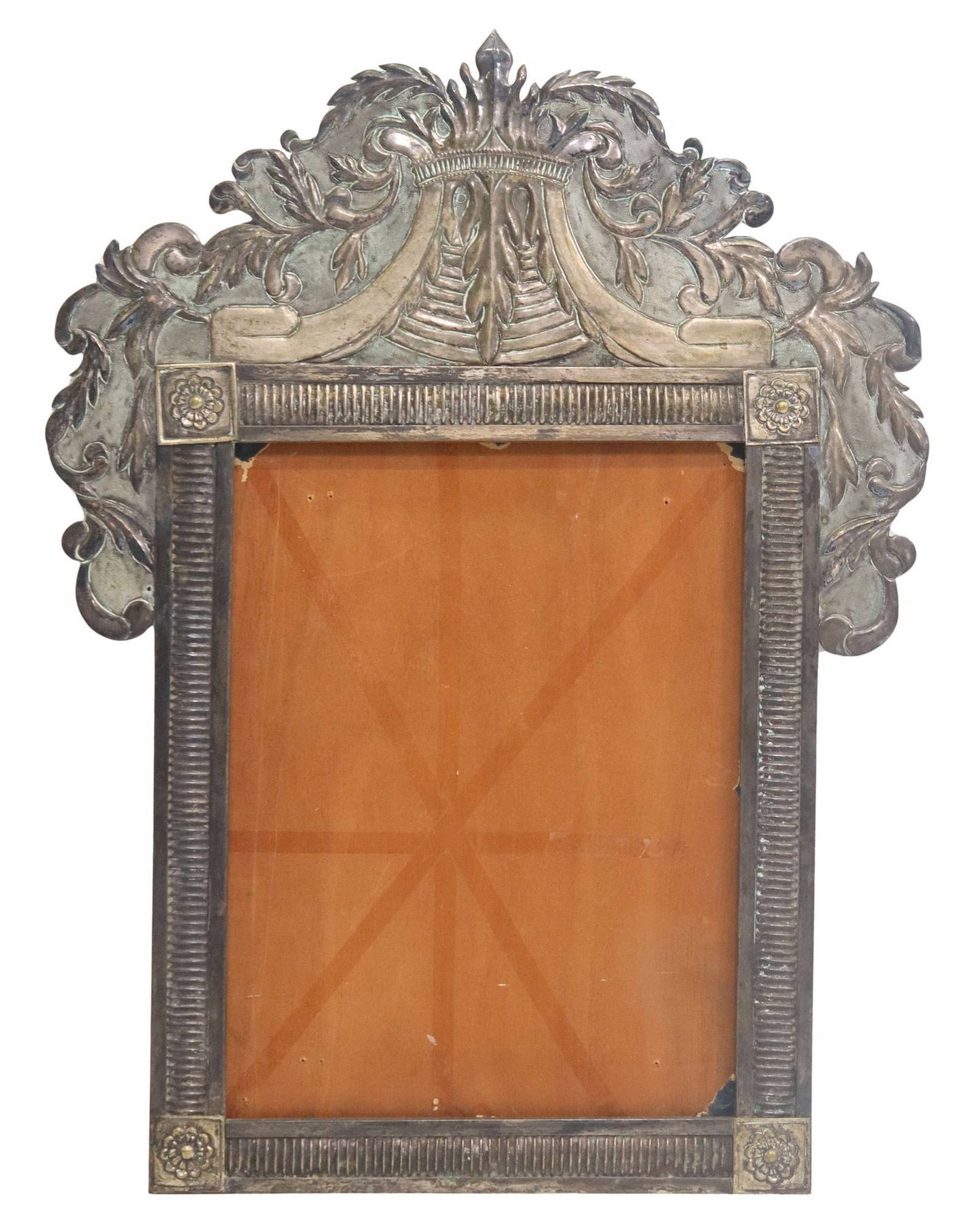 Repousse Silverplate Scrolled Crest Frame, 28" X 21" Auction