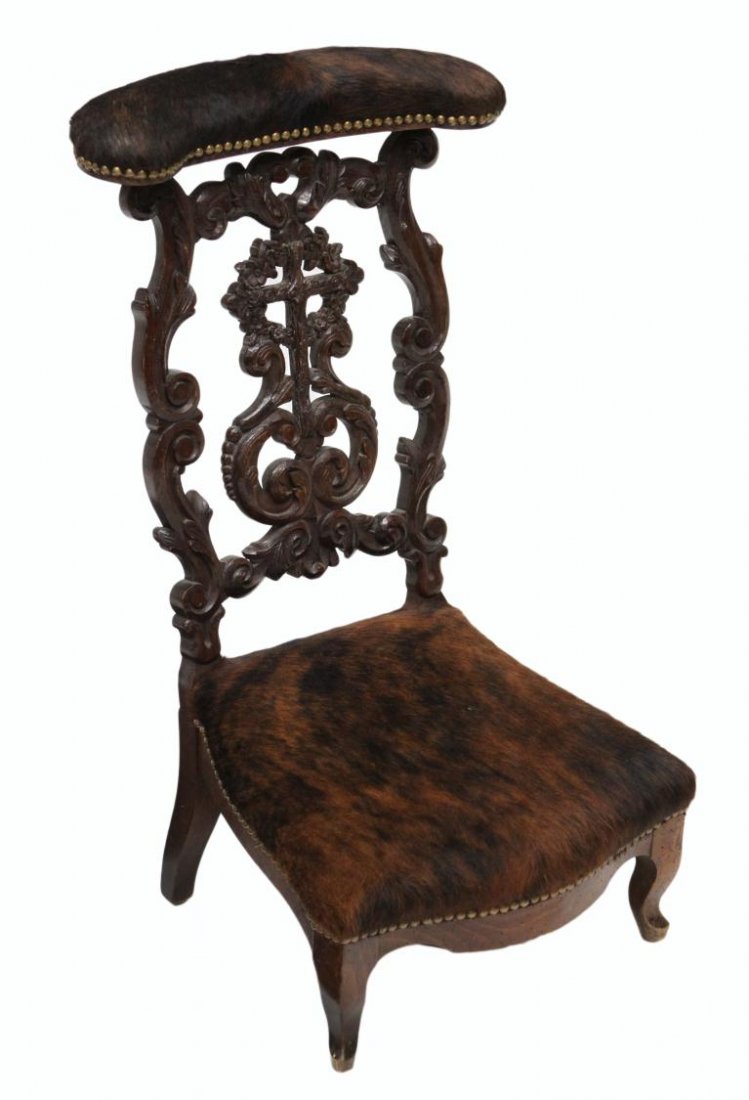 139: ANTIQUE FRENCH RELIGIOUS PRAYER CHAIR / KNEELER
