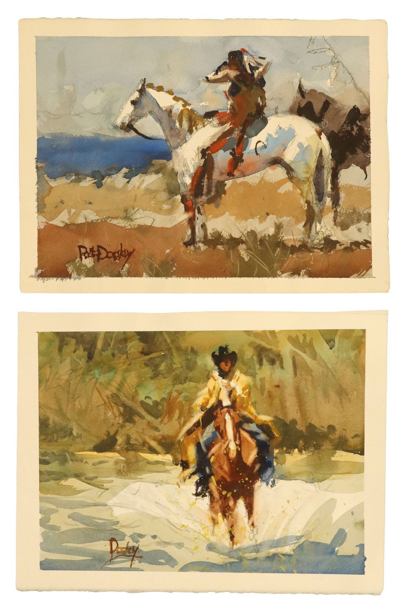 (2) Patrick Dooley (b.1938) Western & Seascape Watercolors Auction