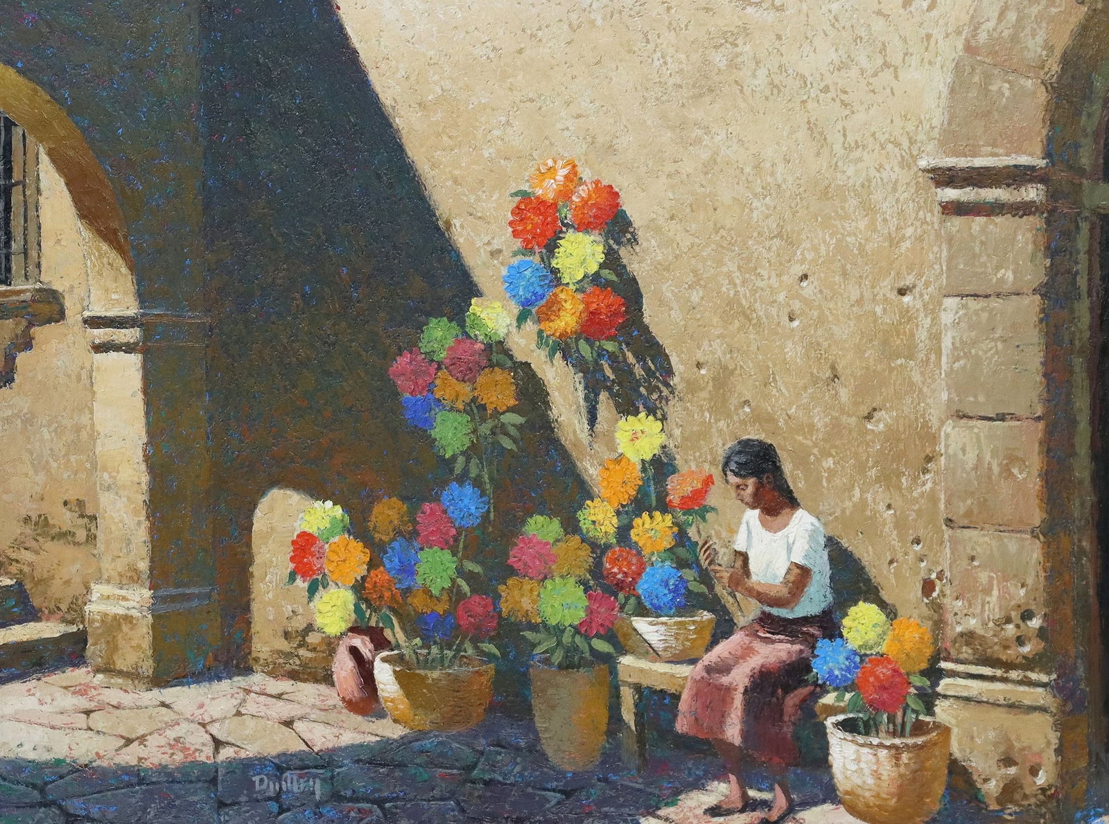 Jack Dudley (1918-1996) Southwest Painting Woman Making Paper Flowers ...