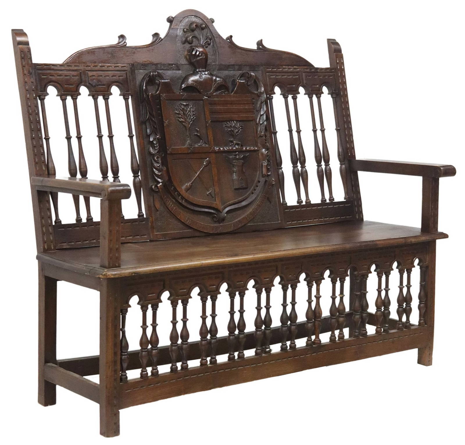Spanish Renaissance Revival Carved Armorial Hall Bench - Sep 08, 2024 ...