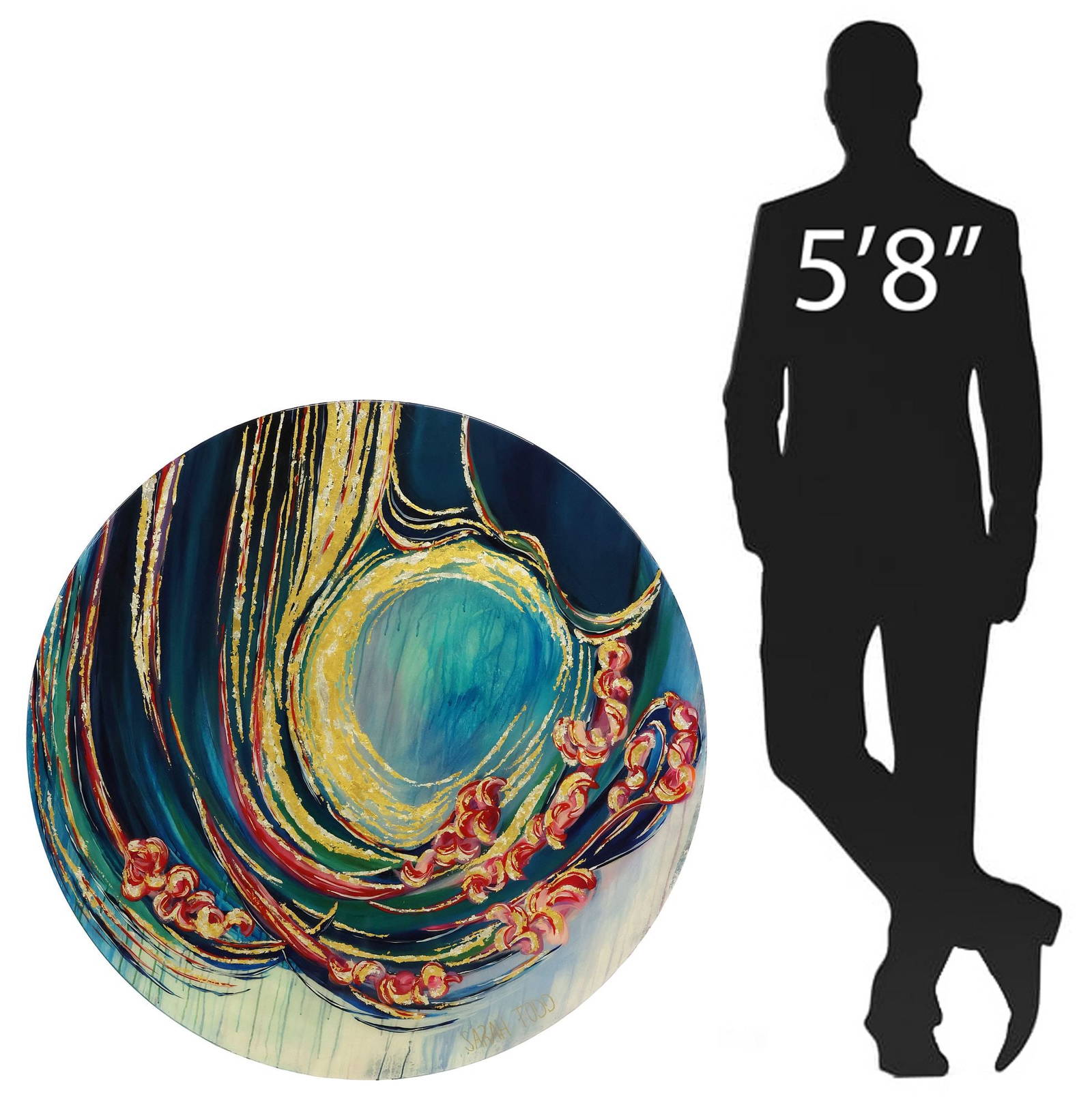 Sarah Todd (tx, B.1987) Mixed Media Circular Painting, 'fuchsia Wave ...