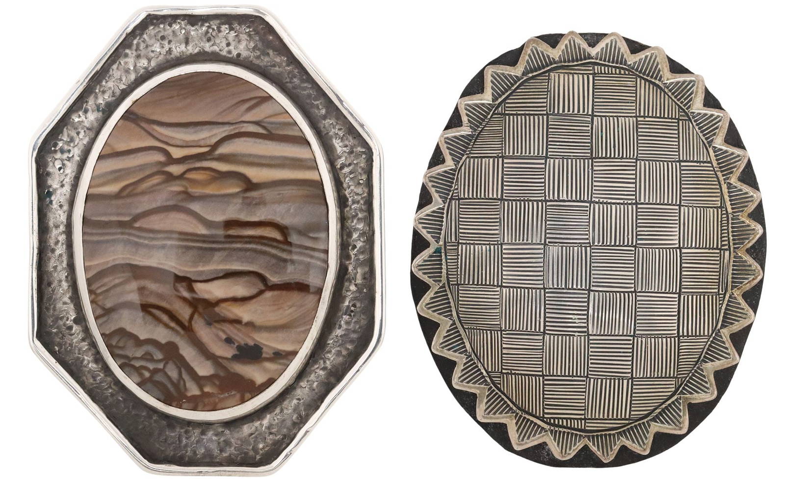 (2) Southwest Picture Jasper Bolo Slide & Silver Concha Auction