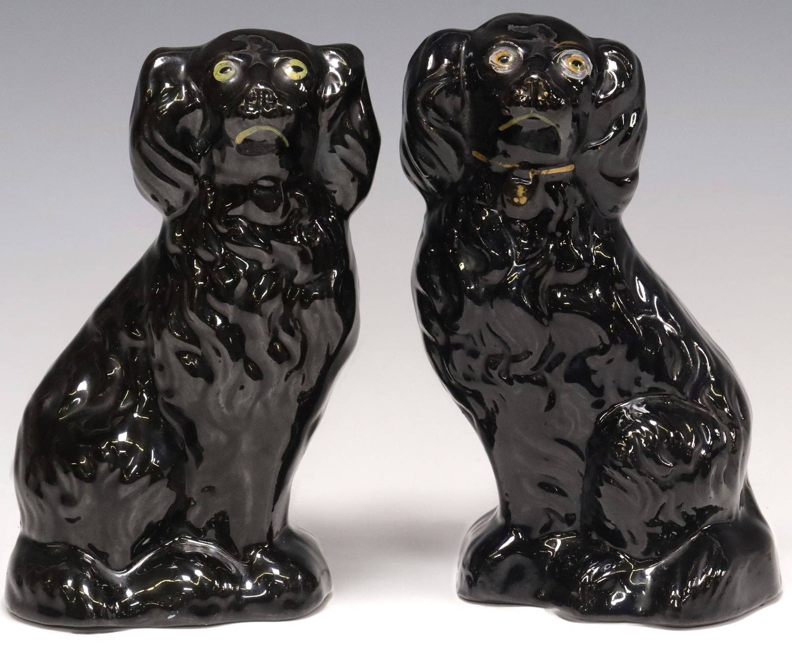 (2) English Victorian Staffordshire Jackfield Glaze Mantel Dogs Auction