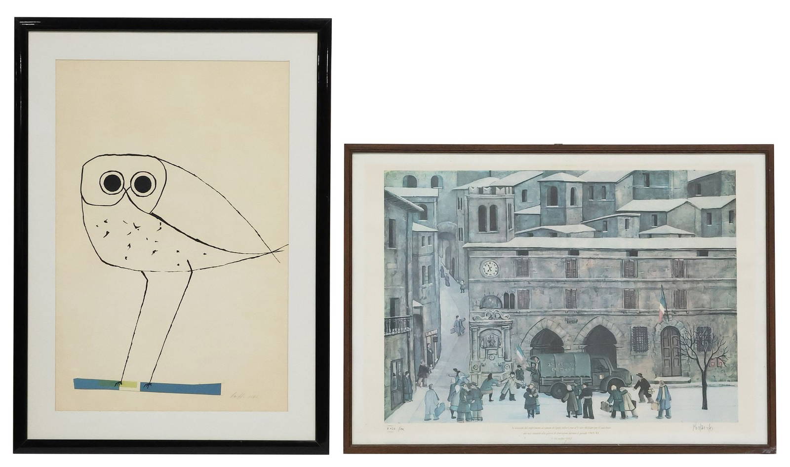(2) Norberto Proietti (1927-2009) Signed Serigraph & Other Owl Collage ...