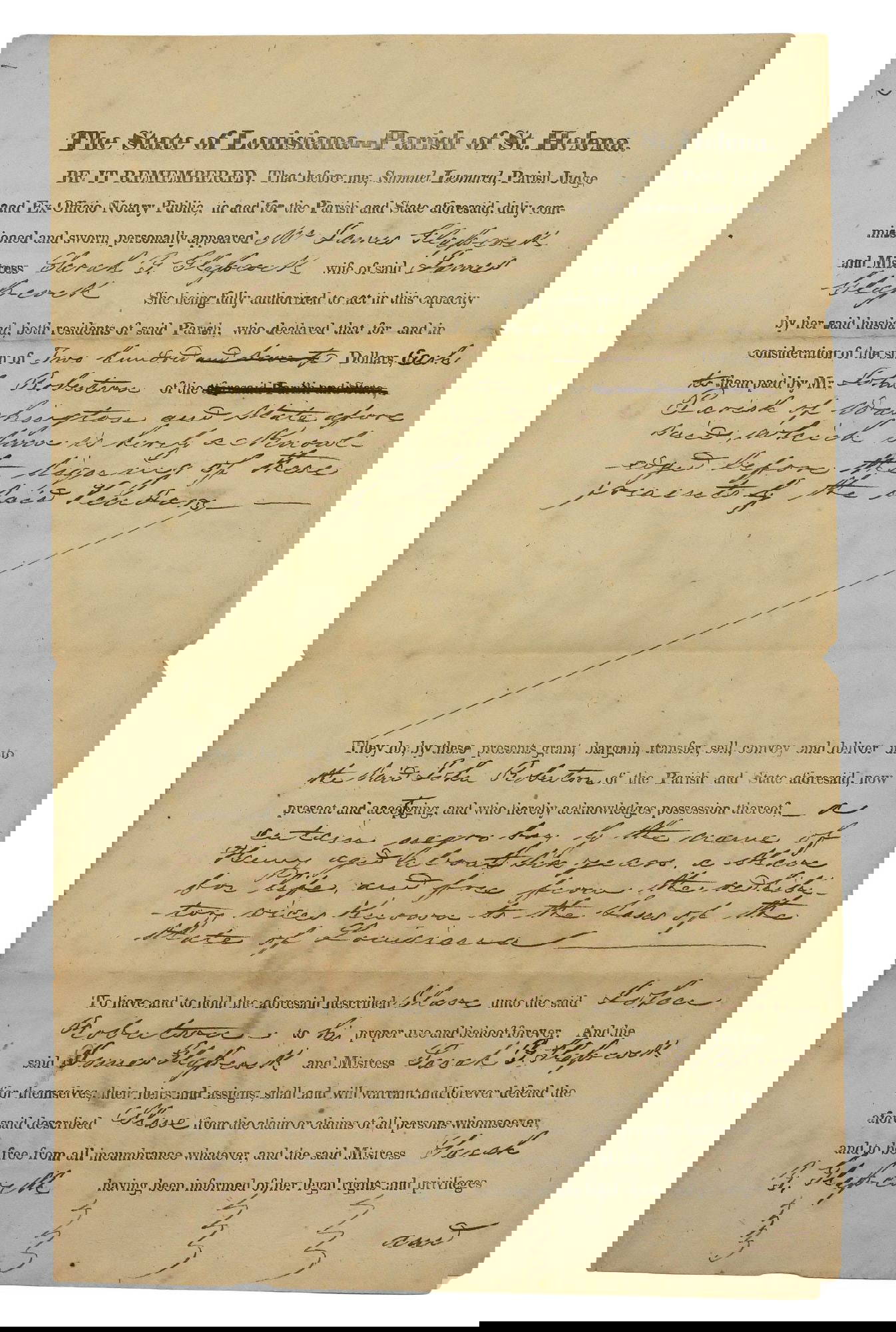 Historical Record: Slave Bill Of Sale, Louisiana, 1845 Auction