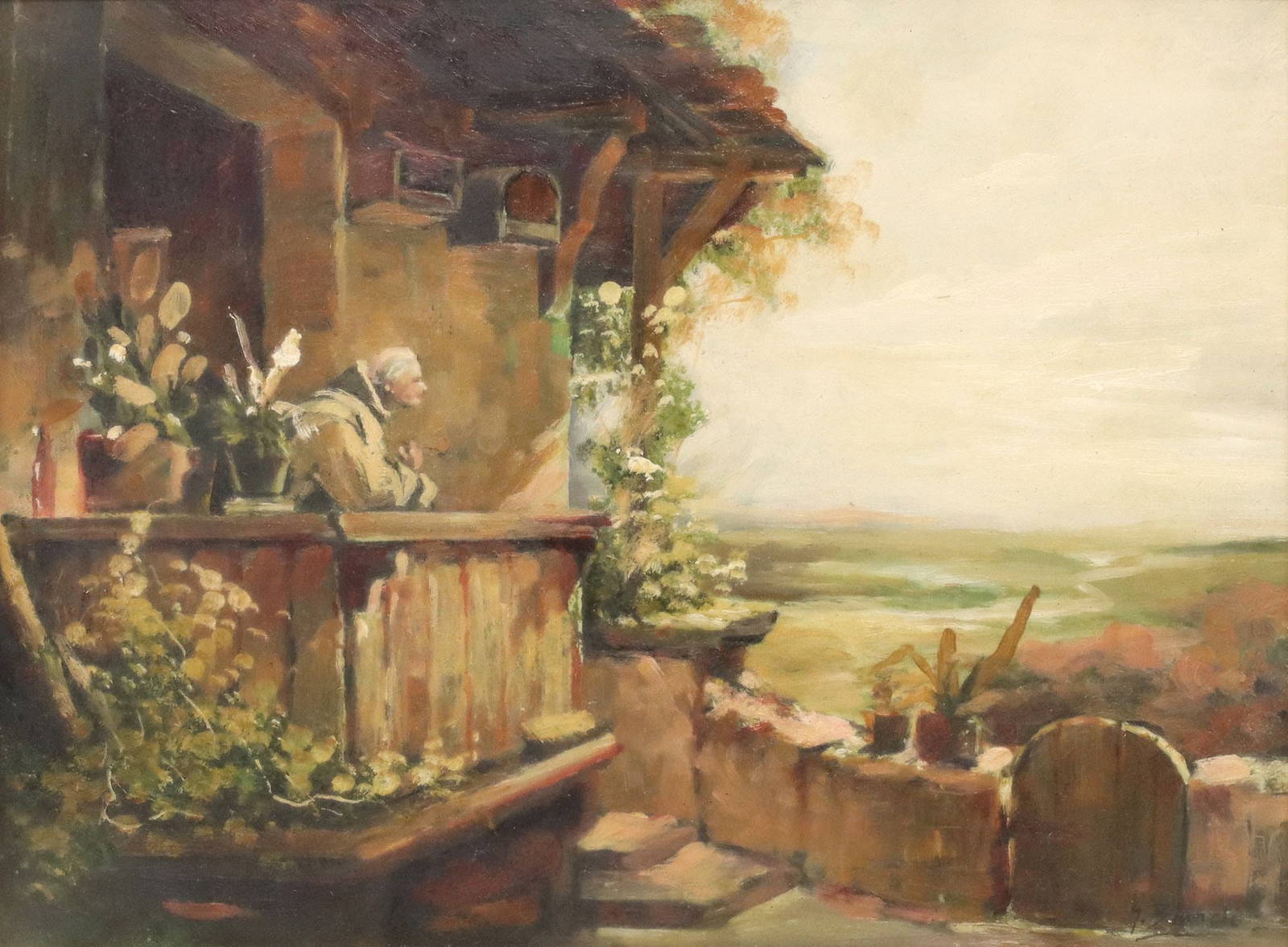 G. Bianchi Italian School Painting Monk Smoking A Pipe Auction