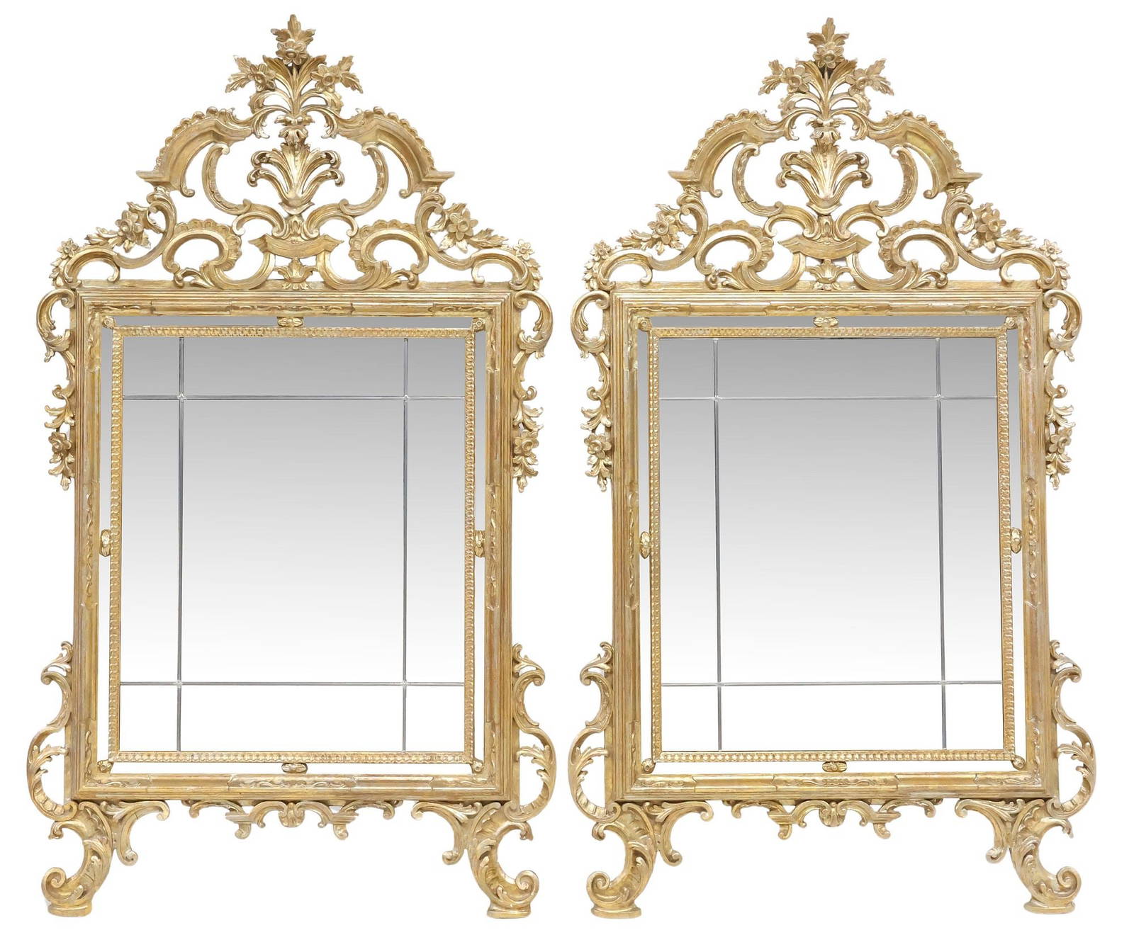 (2) Large Italian Two-tone Giltwood Leaded Mirrors, 62" X 32.5" Auction