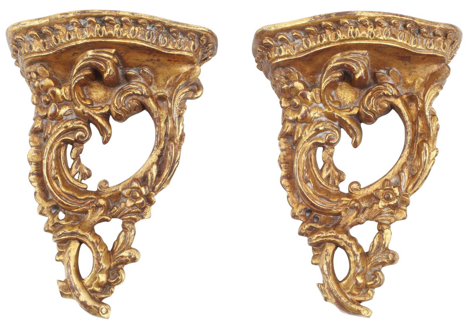 (2) Rococo Style Scrolled Foliate Gilt Wall Brackets Auction