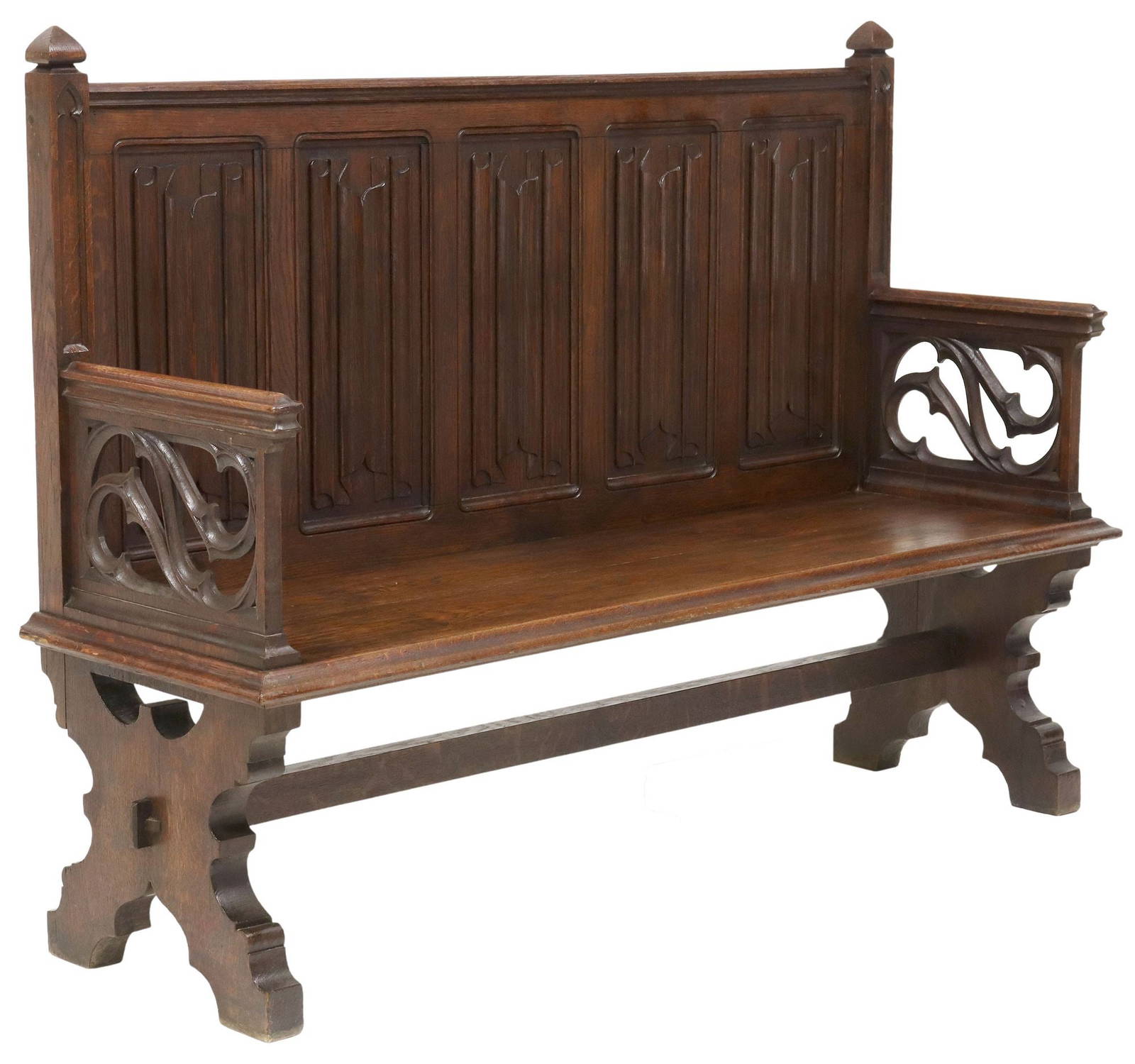 French Gothic Revival Carved Oak Pew Bench Auction