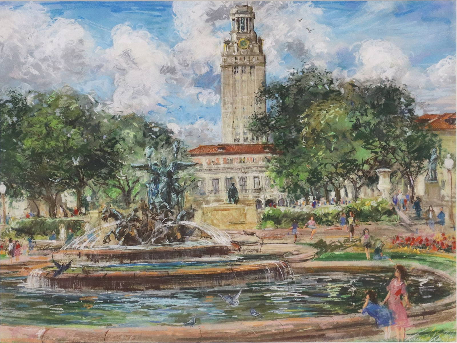 Kamil Kubik (1930-2011) Oil Pastel Drawing, Littlefield Fountain & Ut ...