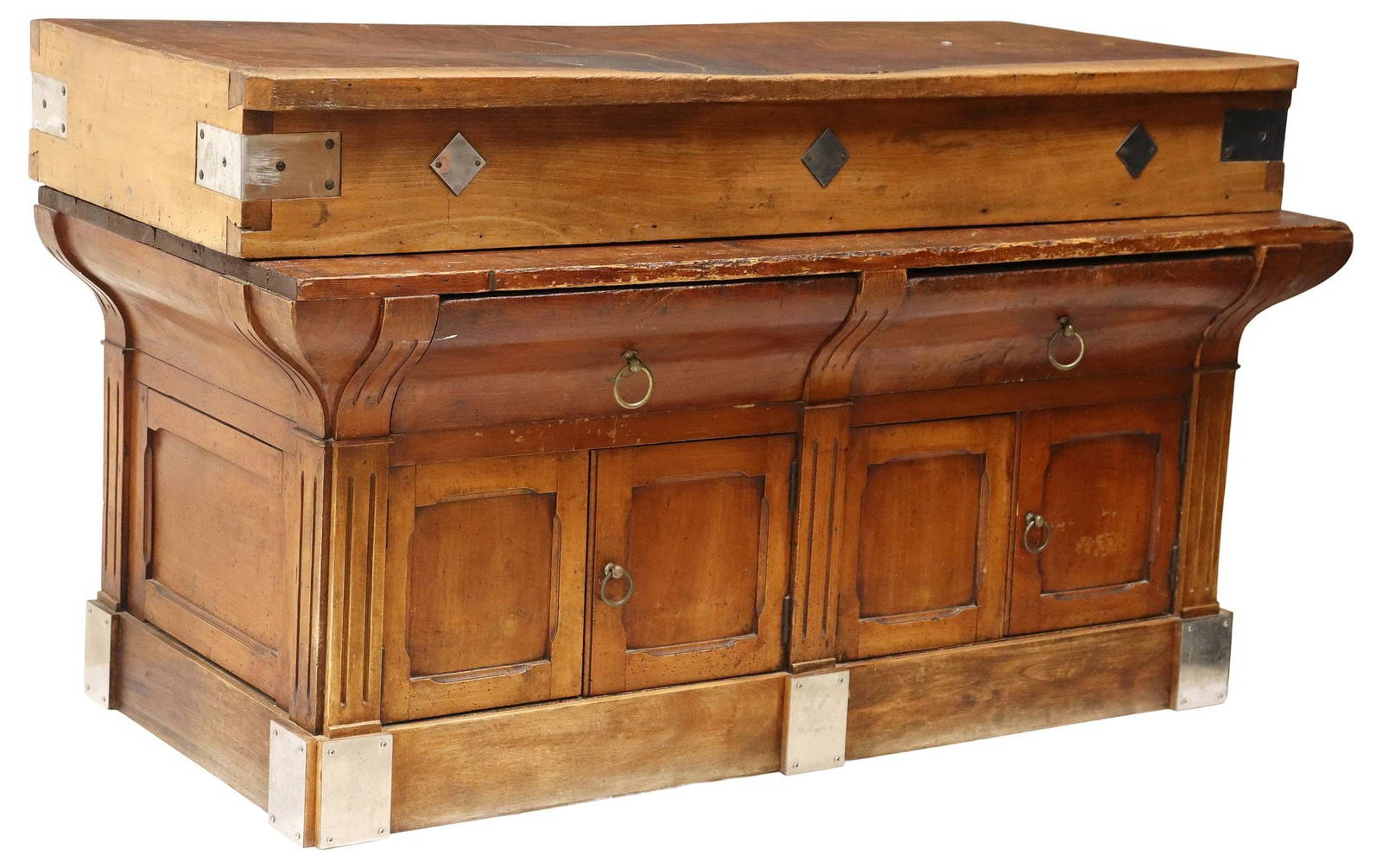 French Carved Mixed Wood Bucther's Block Work Table Auction
