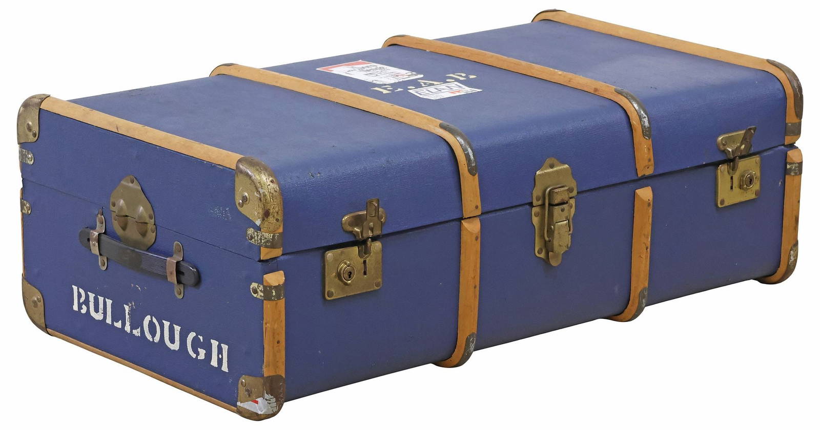 English Coated Canvas-clad Blue Steamer Trunk / Travel Chest Auction