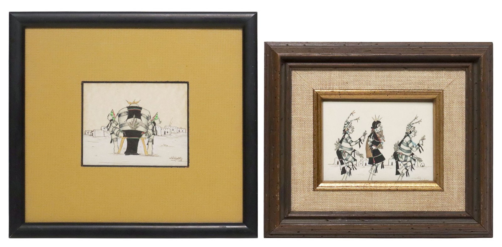 (2) Jose Roybal (d. 1978) American Indian Tewa Koshare Paintings Auction