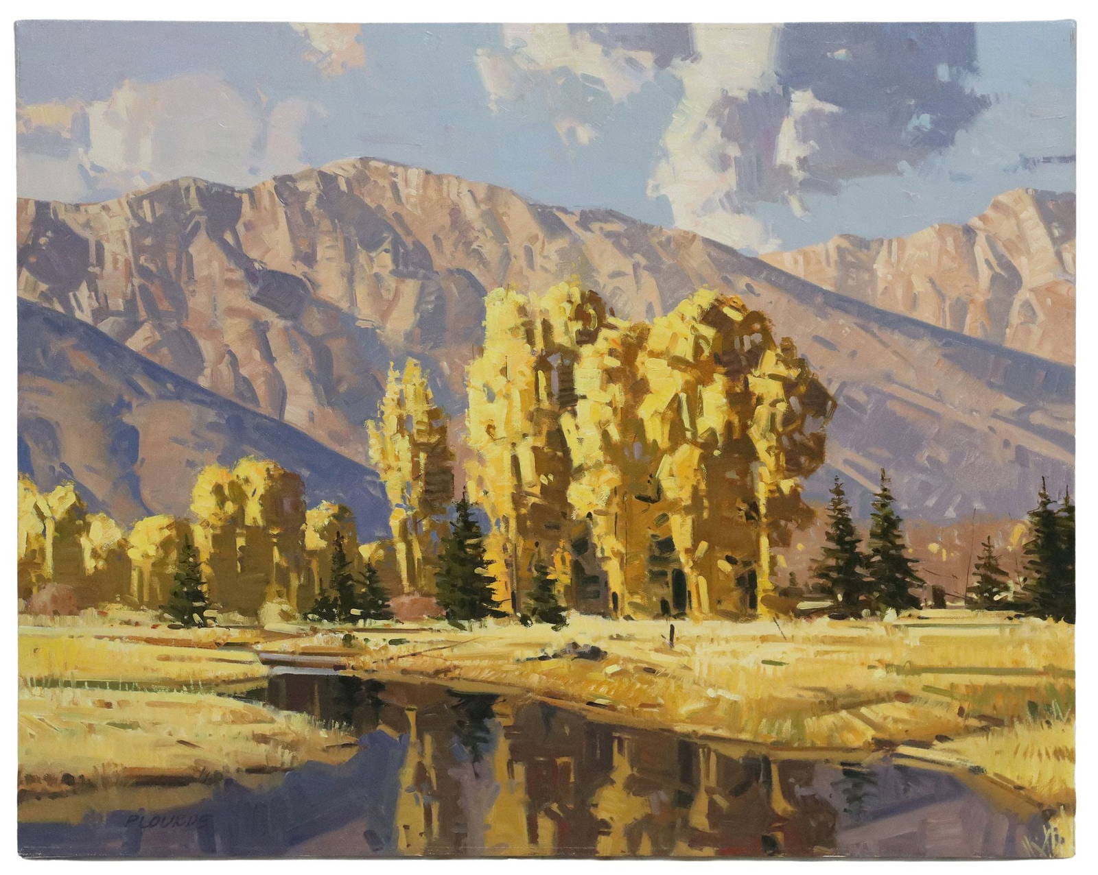 David Plourde (20th C.) New Mexico Landscape Painting, 22" X 28" Auction