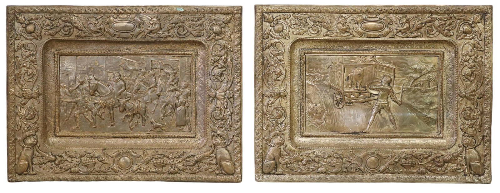 (2) Repousse Metal Wall Panels Scenes From Don Quixote Auction