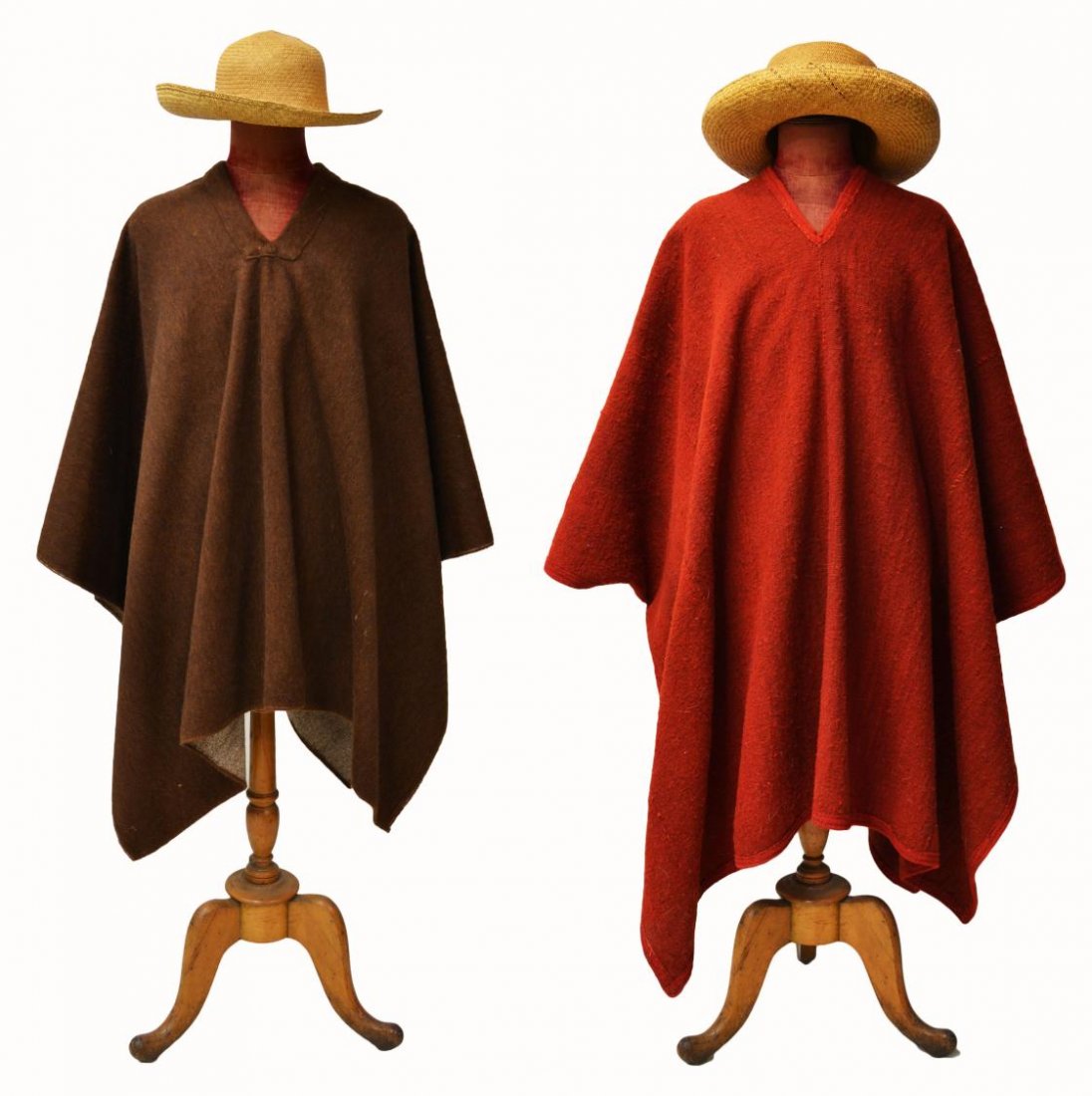 (4) PERUVIAN TRADITIONAL WOVEN POCHOS & STRAW HATS