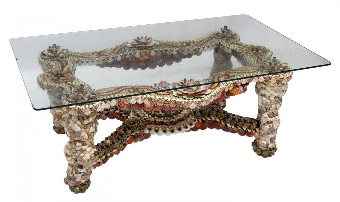 DESIGNER SHELL COVERED COFFEE TABLE