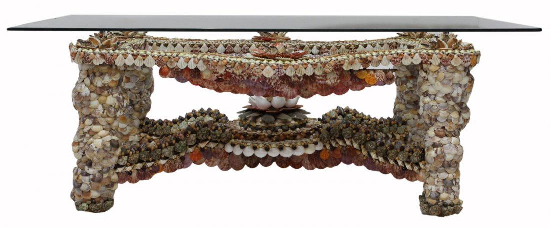 DESIGNER SHELL COVERED COFFEE TABLE