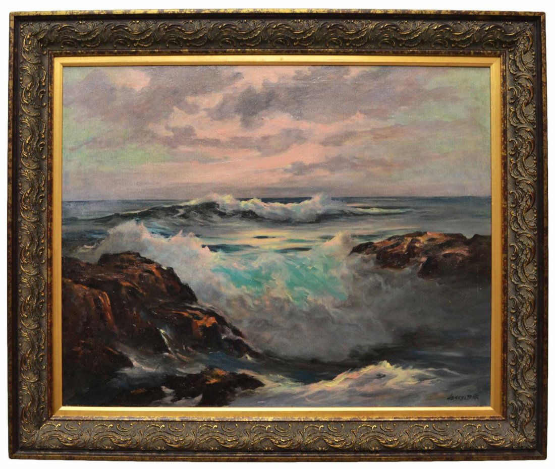 PAINTING, MONTEREY COAST, M. HASSELBAR (20TH C.)