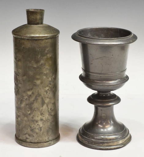 (2) Antique Pewter Chalice & Skurdal Tinn Flask